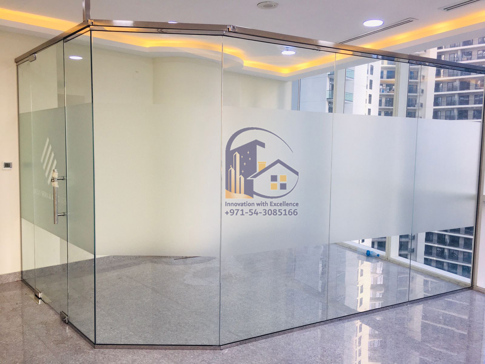 Frosted Sticker Design on Glass Partition Wall in Dubai